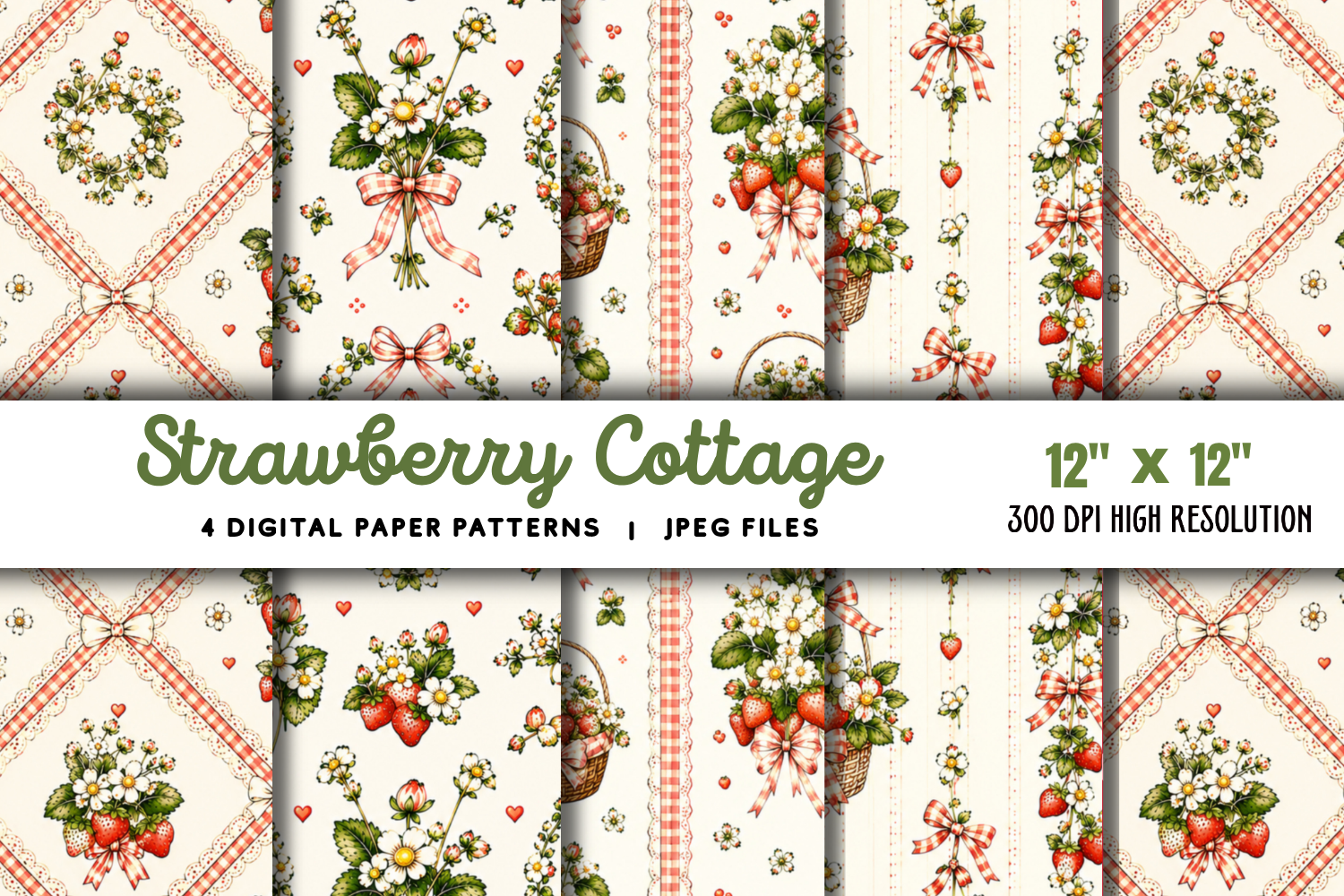 Strawberry Cottage Digital Paper Patten Graphic by Styled Stock Mock ...