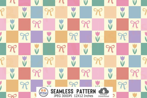 Tulip Floral Checkered Bow Pattern Paper Graphic by BB Art Designs ...