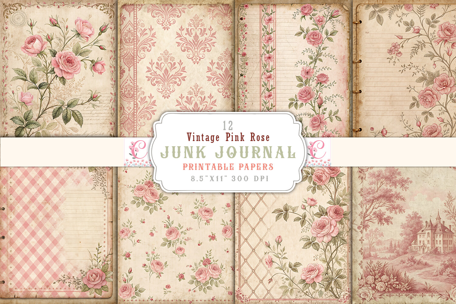 Vintage Pink Rose Junk Journal Pages Graphic by Craftfiles-SVG ...