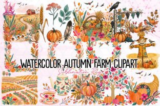 Watercolor Autumn Farm Clipart PNG Graphic by Little Lady Design ...