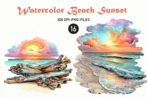 Watercolor Beach Sunset PNG Clipart Graphic by Designworld · Creative ...