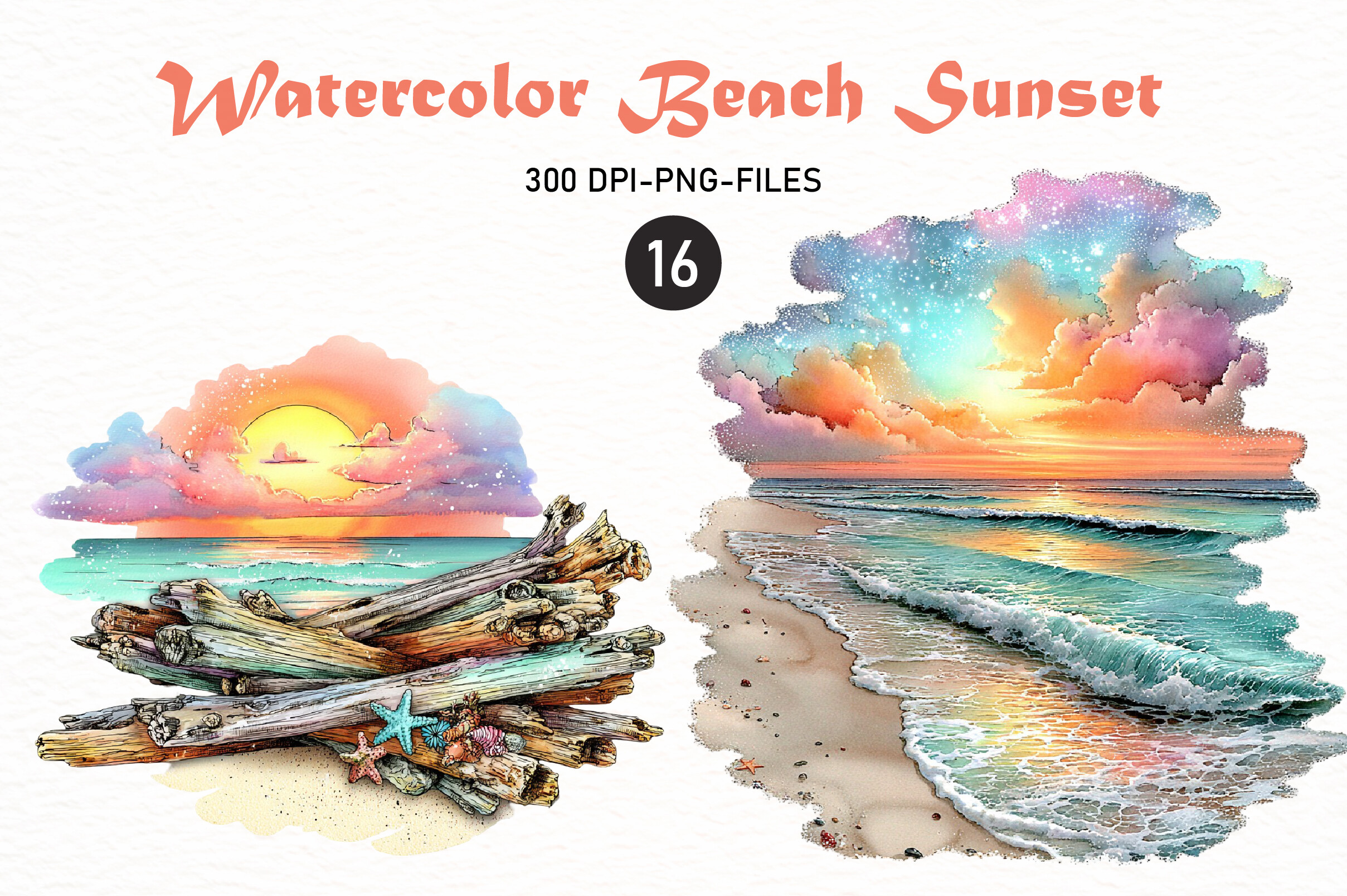 Watercolor Beach Sunset PNG Clipart Graphic by Designworld · Creative ...