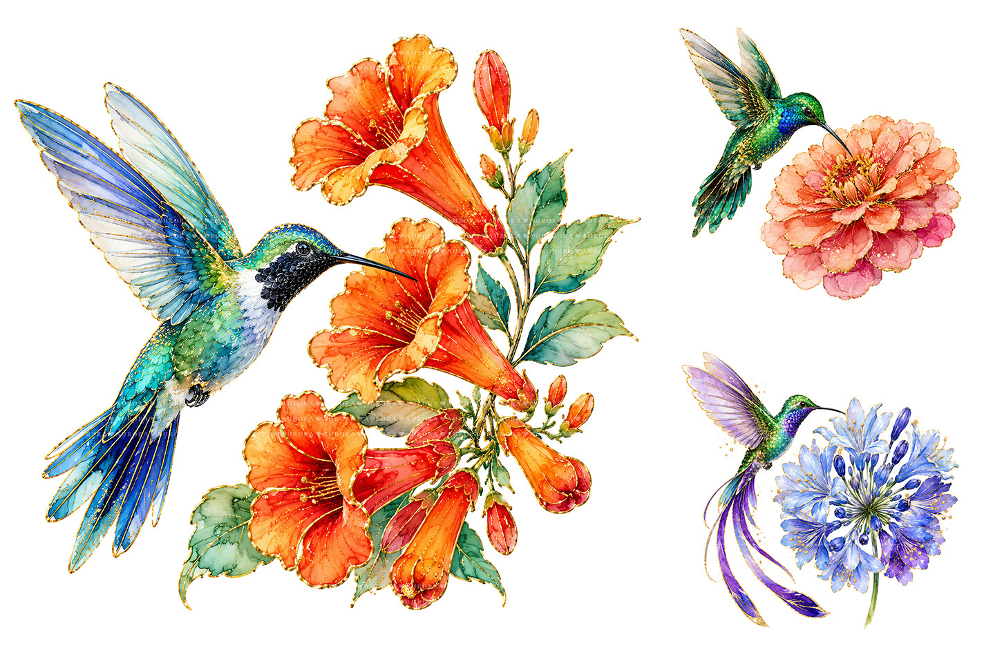 Watercolor Floral Hummingbird Clipart Graphic by Aspect_Studio ...