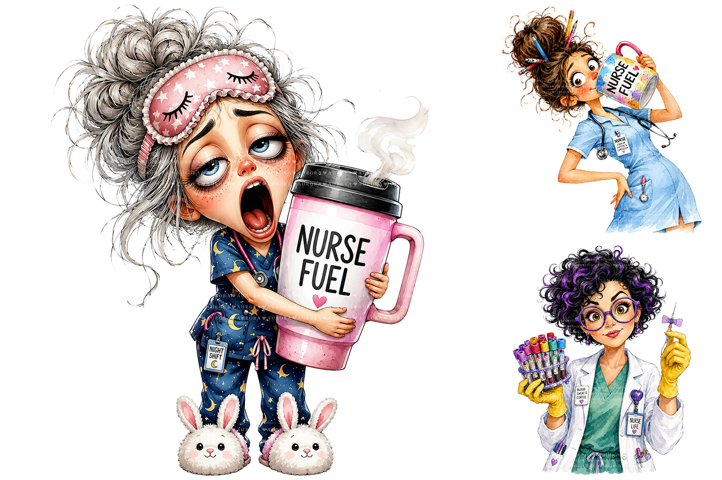 Watercolor Nurse Life Medical PNG Bundle Graphic by Aspect_Studio ...