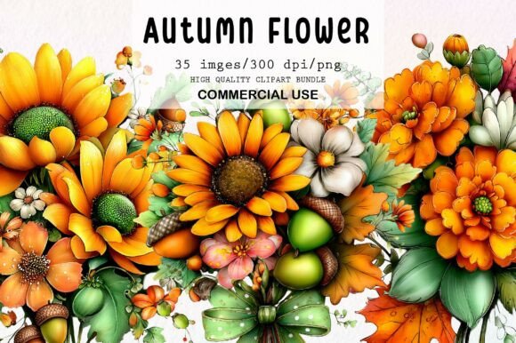 Whimsical Autumn Flower Clipart Bundle Graphic by Print Magic ...