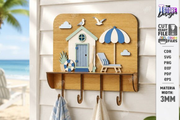 Wooden Coastal Wall Hooks Rack Laser Cut · Creative Fabrica