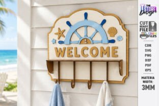 Wooden Coastal Wall Hooks Rack Laser Cut · Creative Fabrica