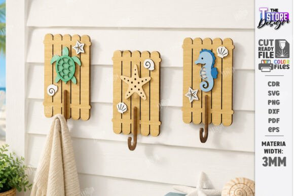 Wooden Coastal Wall Hooks Rack Laser Cut · Creative Fabrica