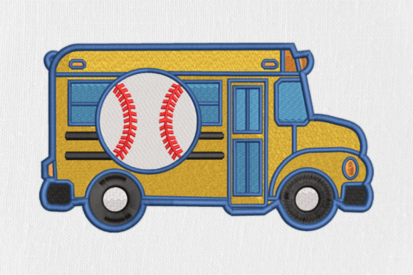 Baseball School Bus Embroidery · Creative Fabrica