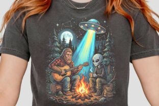 Bigfoot Alien Ufo Campfire Night Graphic by gregoraciiart · Creative ...