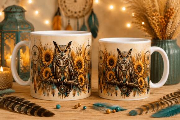 Boho Owl Mug Wrap PNG Graphic by emailtemplate · Creative Fabrica