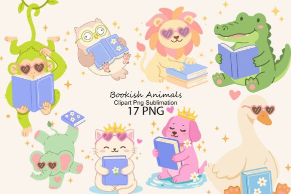 Bookish Animals Clipart Png Sublimation Graphic by Dreamy Art ...