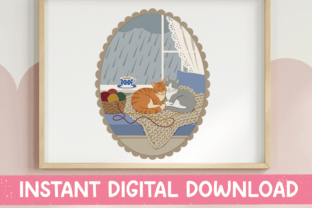 Cat with Yarn Rainy Window Art Graphic by October Second · Creative Fabrica