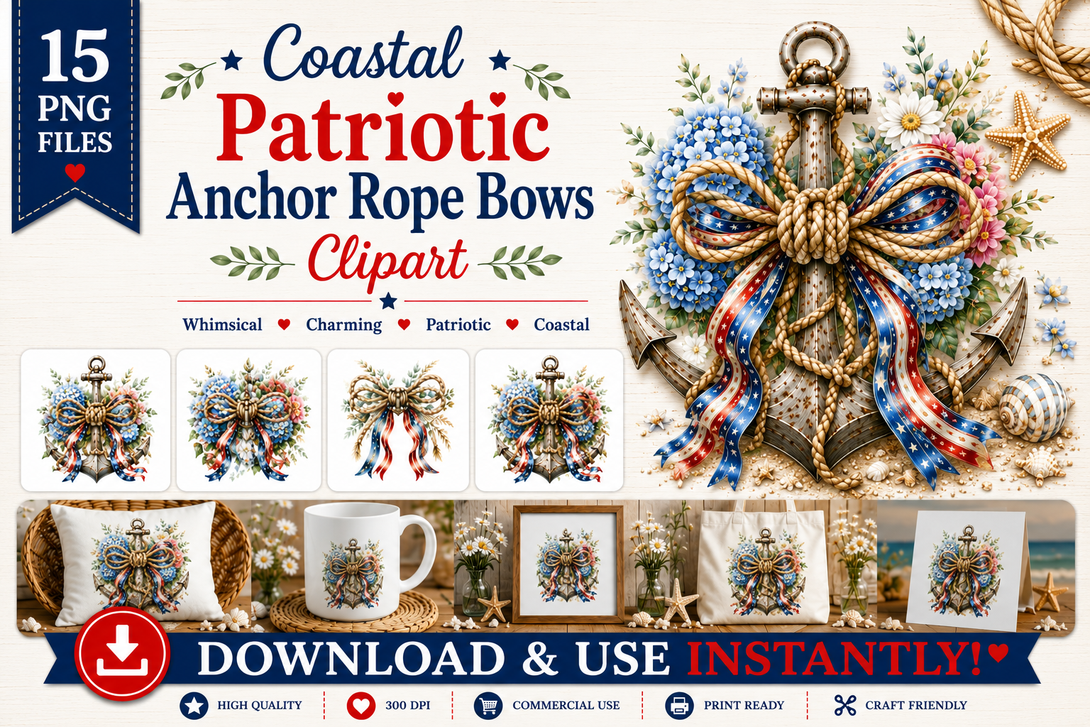 Coastal Patriotic Anchor Rope Bow Graphic by Hamees Store · Creative ...
