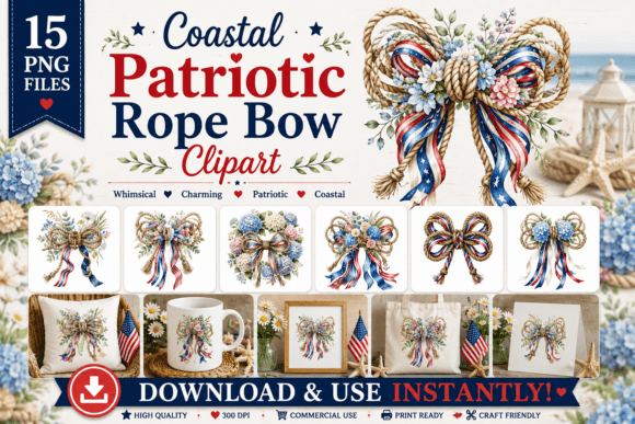 Coastal Patriotic Rope Bow Clipart Graphic by Hamees Store · Creative ...