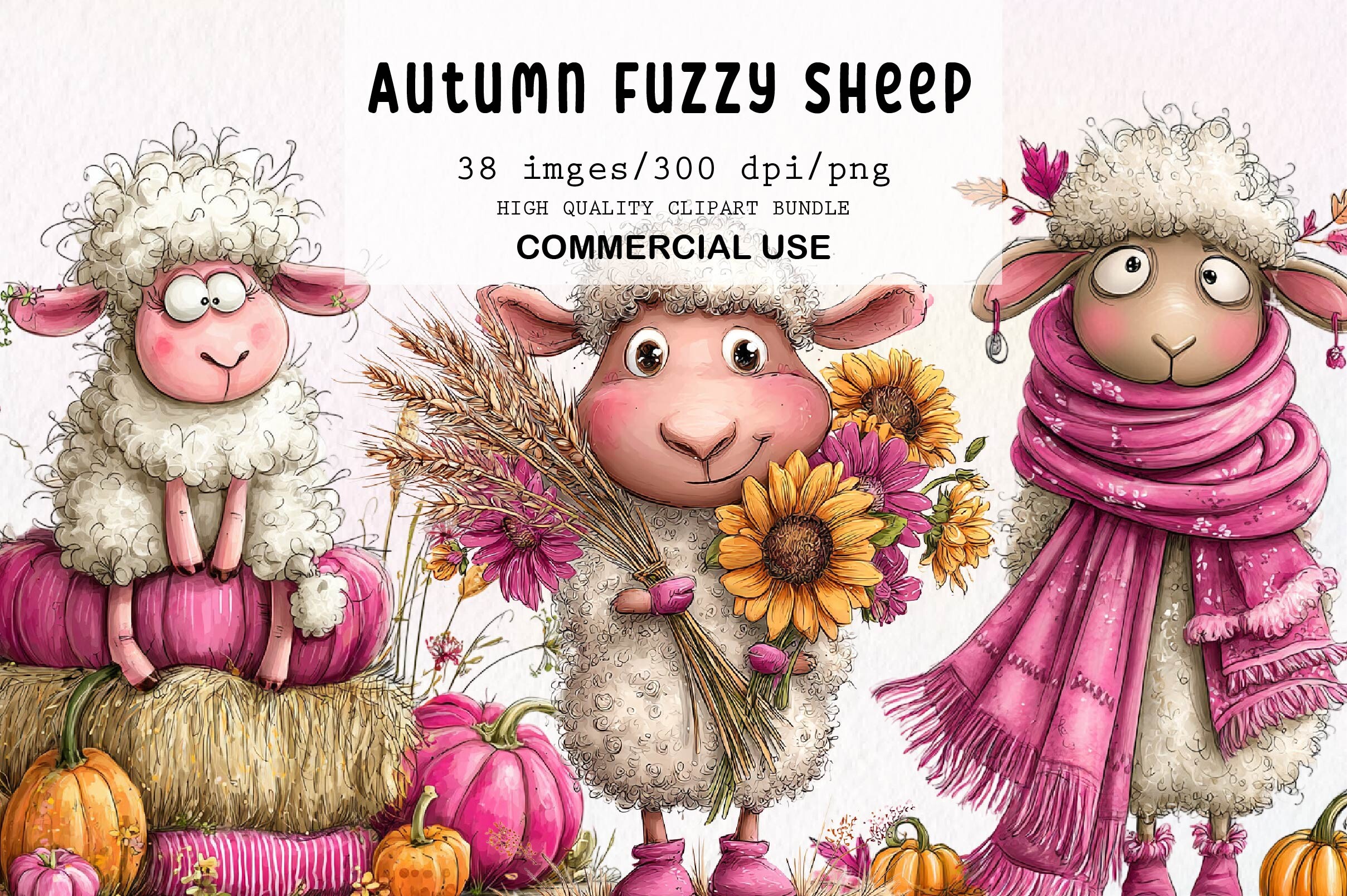Cute Autumn Fuzzy Sheep PNG Clipart Graphic by Print Magic · Creative ...