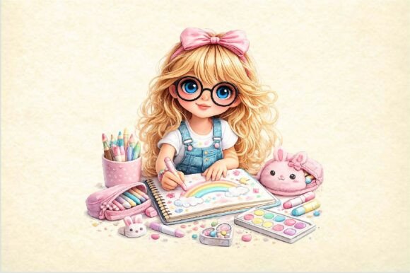 Cute Bunny Girl Watercolor Clipart PNG Graphic by lazy kitty · Creative ...