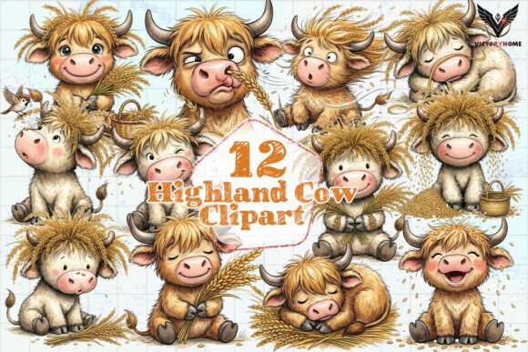 Cute Highland Cow Clipart PNG Graphic by VictoryHome · Creative Fabrica