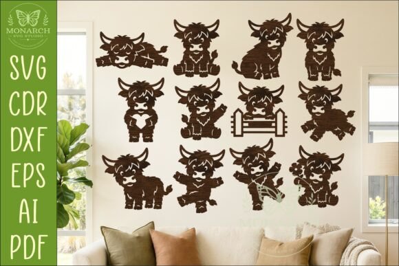Cute Highland Cow Silhouette Bundle X 12 · Creative Fabrica