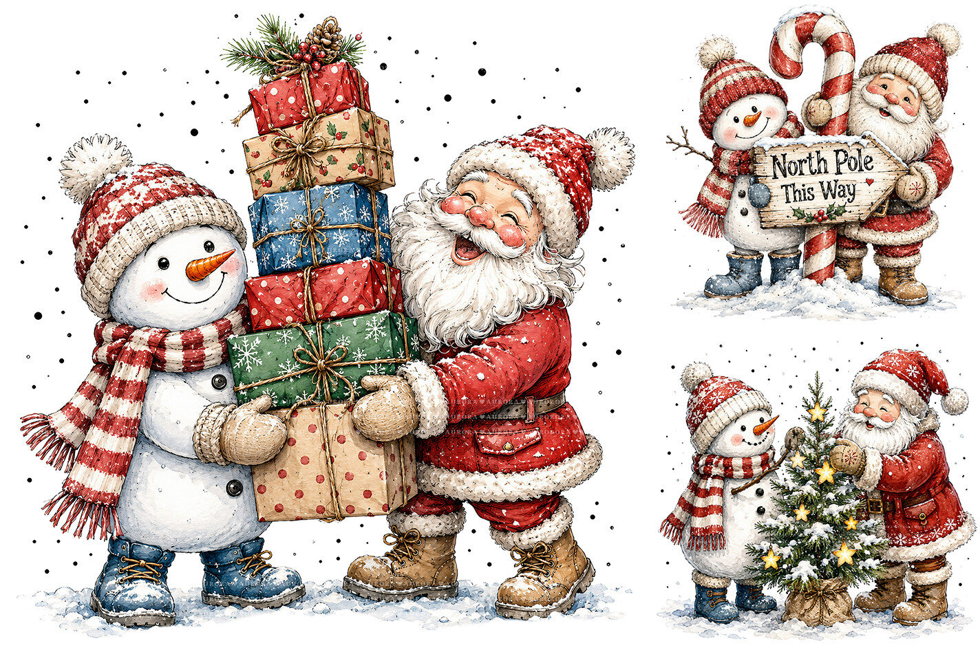 Cute Santa Snowman Christmas Clipart Graphic by Aspect_Studio ...
