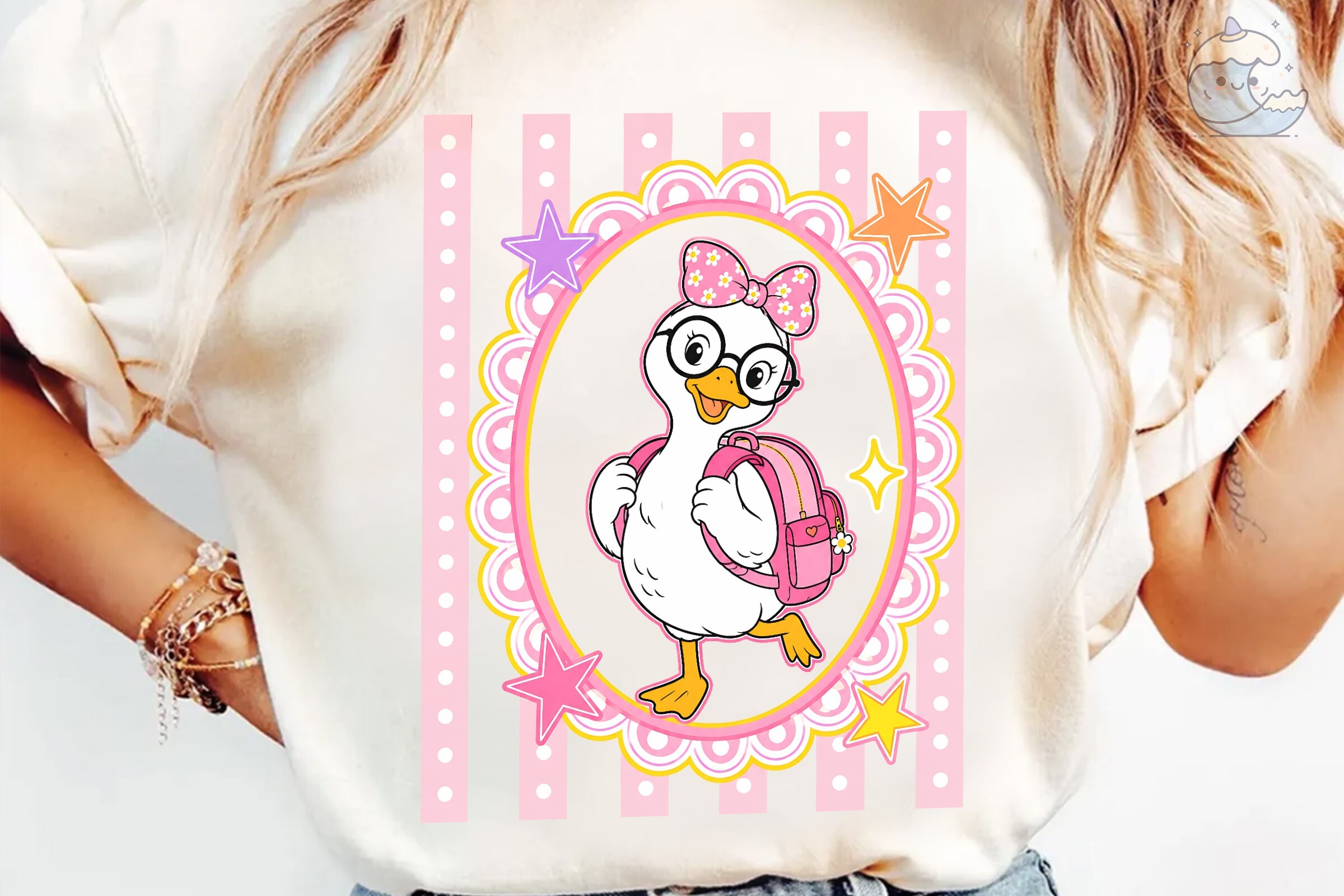 Cute School Duck with Bow PNG Clipart Graphic by Dreamtidestudio ...