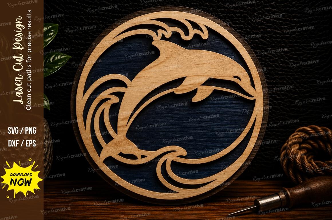 Dolphin Wave Laser Cut Svg Design Dolph · Creative Fabrica