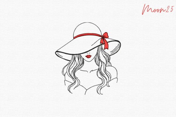 Elegant Lady Sun Hat Fashion Beauty Sket · Creative Fabrica