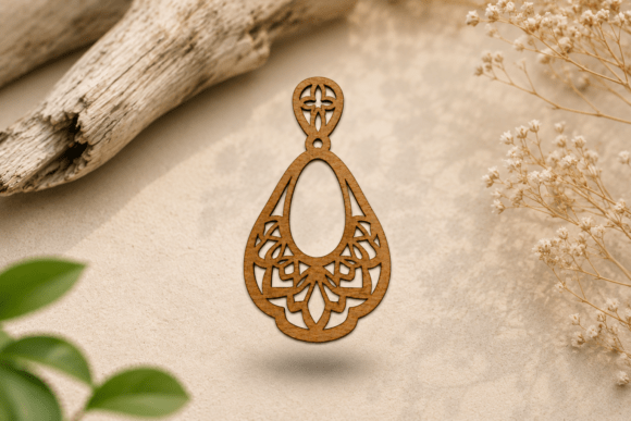 Elegant Teardrop Floral Wooden Earring · Creative Fabrica