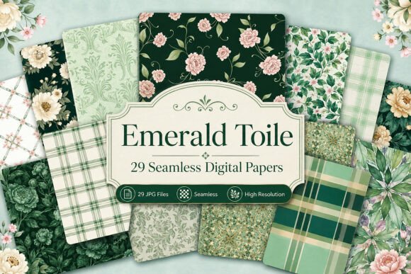 Emerald Toile Seamless Pattern Pack Graphic by T.D. House · Creative ...