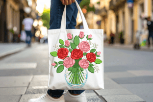 Floral Glass Vase Rose Bouquet · Creative Fabrica
