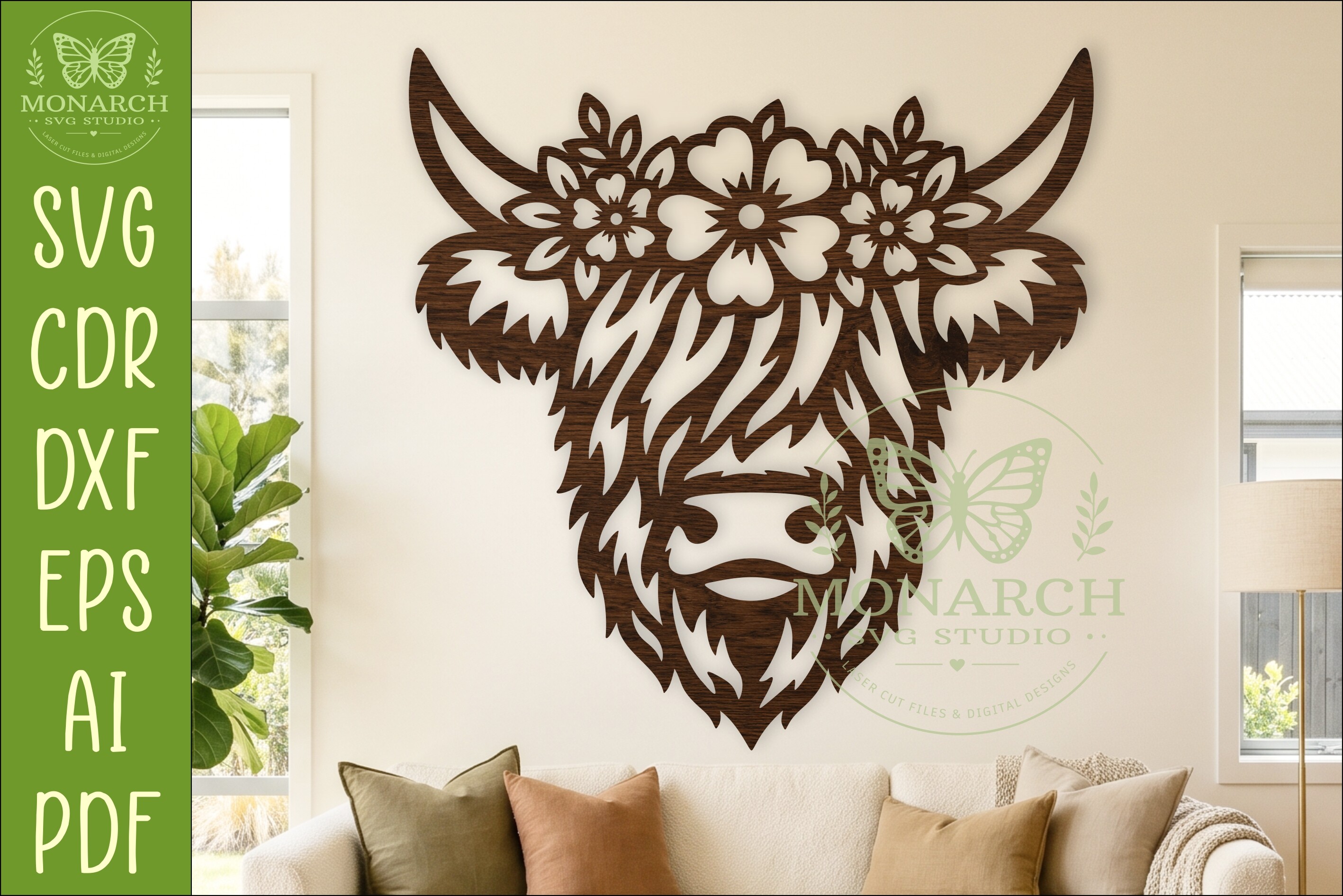 Floral Highland Cow Wall Sign SVG Decor · Creative Fabrica