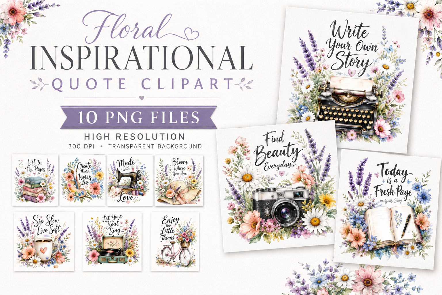 Floral Inspirational Quote Clipart PNG Graphic by KHAMPOL SHOP DESIGN ...