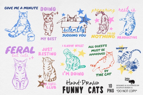 Funny Cat Hand-Drawn Sublimation Bundle Graphic by Lazy Cat · Creative ...