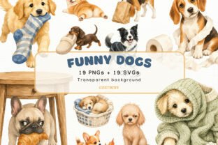 Funny Dogs Watercolor Cliparts Puppy PNg Graphic by CozyNest Studio ...