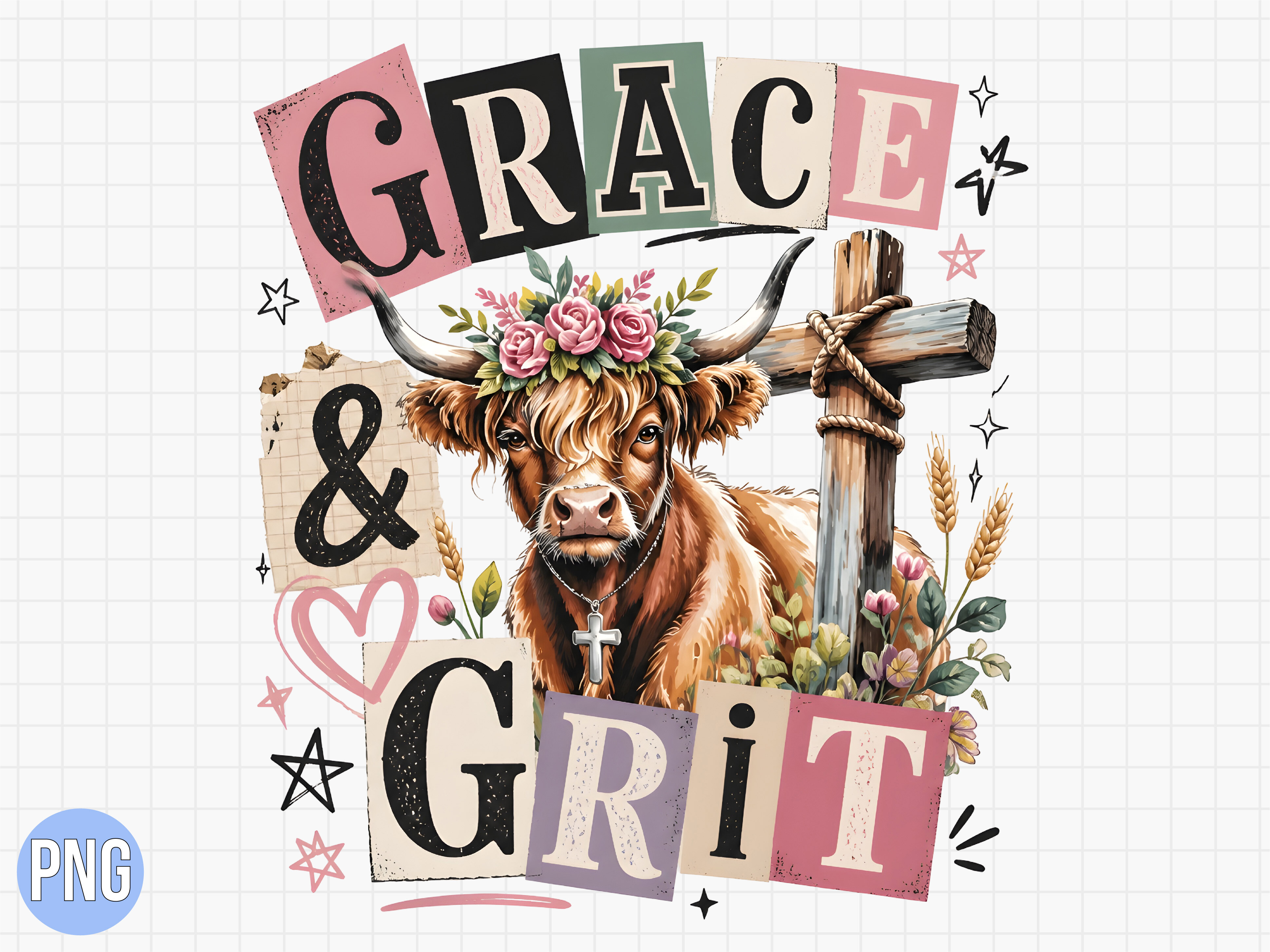 Grace and Grit Highland Cow PNG T-shirt Graphic by Bee Prints ...