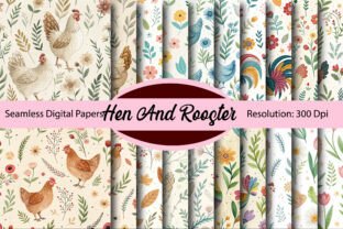 Hen and Rooster Farm Digital Paper Graphic by Colourful · Creative Fabrica