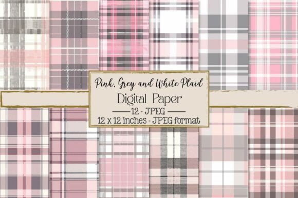 Pink, Grey and White Plaid Backgrounds Graphic by Dream Print ...