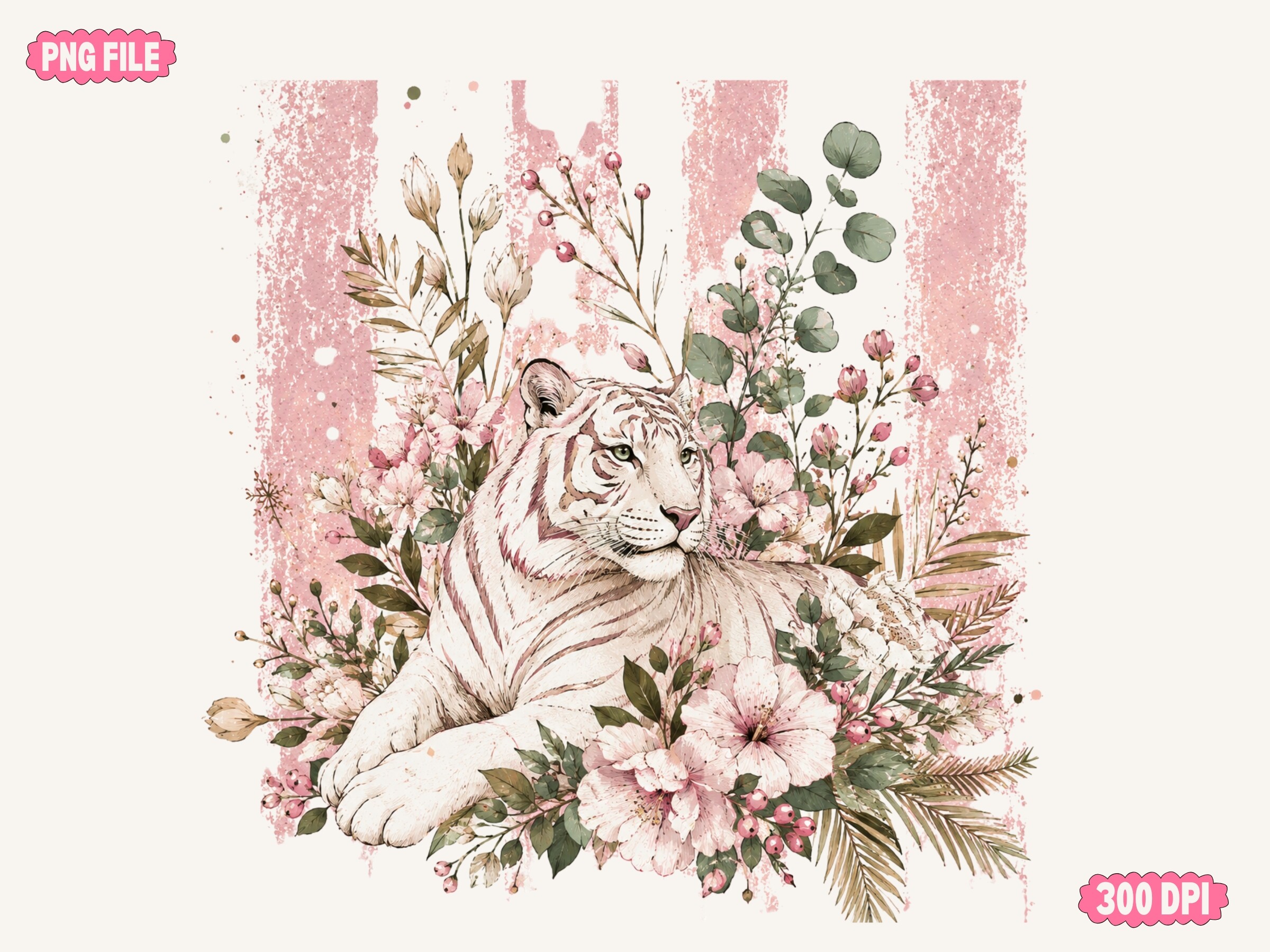 Pink Tiger Floral Sublimation PNG Art Graphic by Craft Palette ...