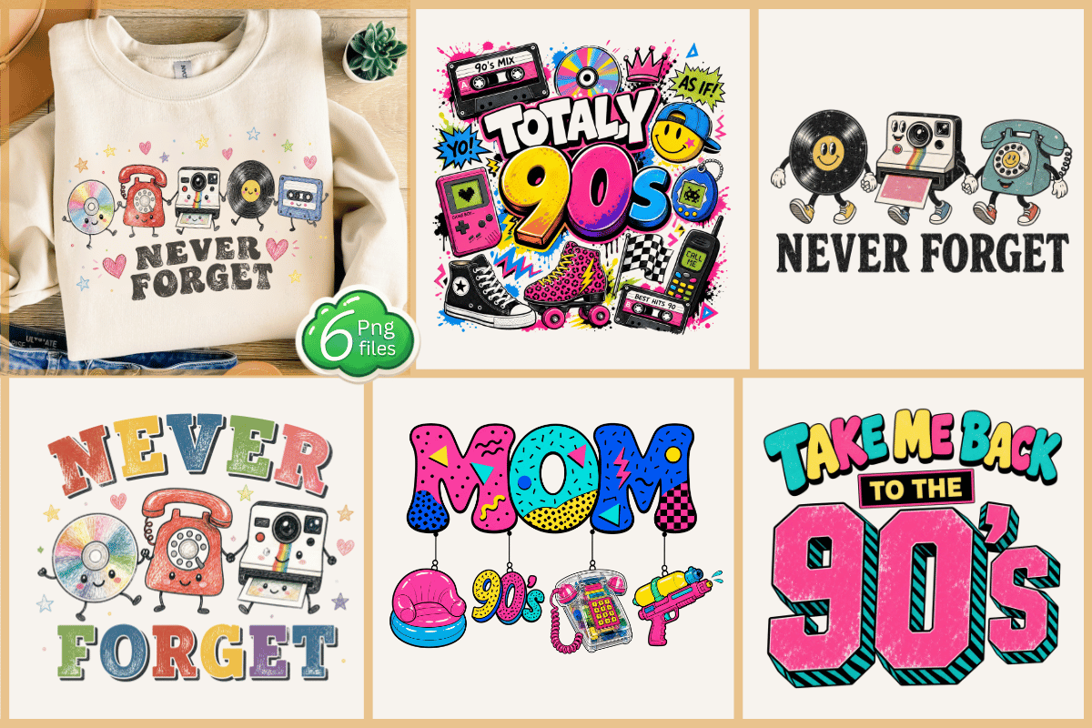 Retro 90s Nostalgia PNG Bundle Graphic by Lazy Cat Co. · Creative Fabrica