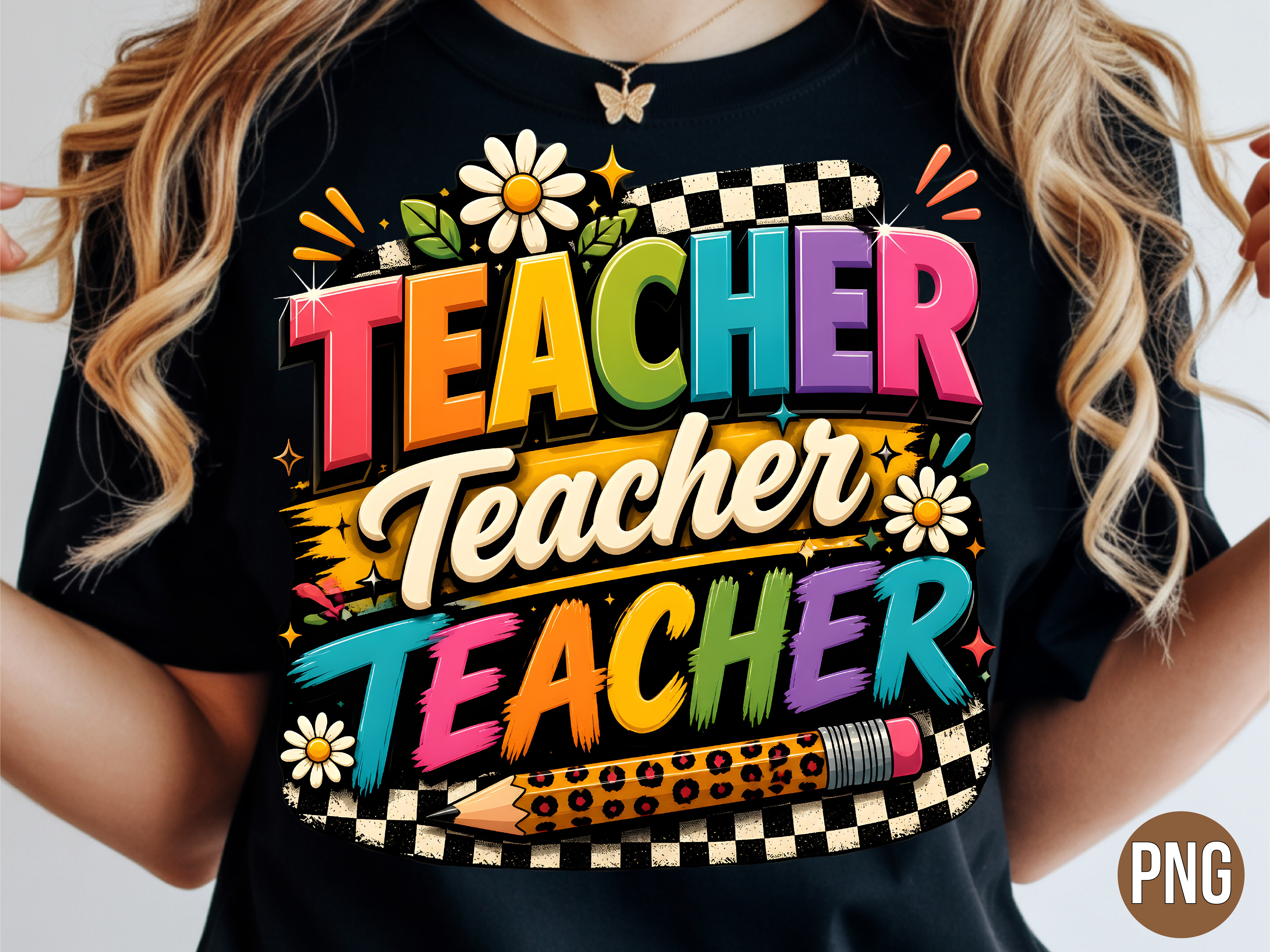 Retro Teacher Checkered Pencil PNG Graphic by Crafty Bee · Creative Fabrica