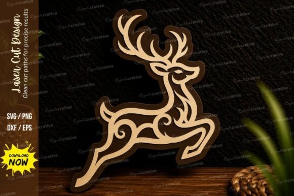 Running Reindeer Laser Cut Svg Design · Creative Fabrica