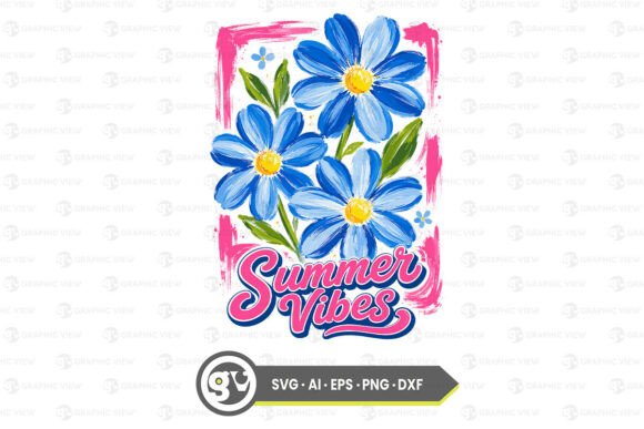 Summer Vibes Blue Daisy Floral Design Graphic by GraphicView · Creative ...
