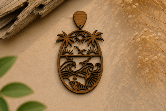 Tropical Beach Palm Tree Wooden Earring · Creative Fabrica