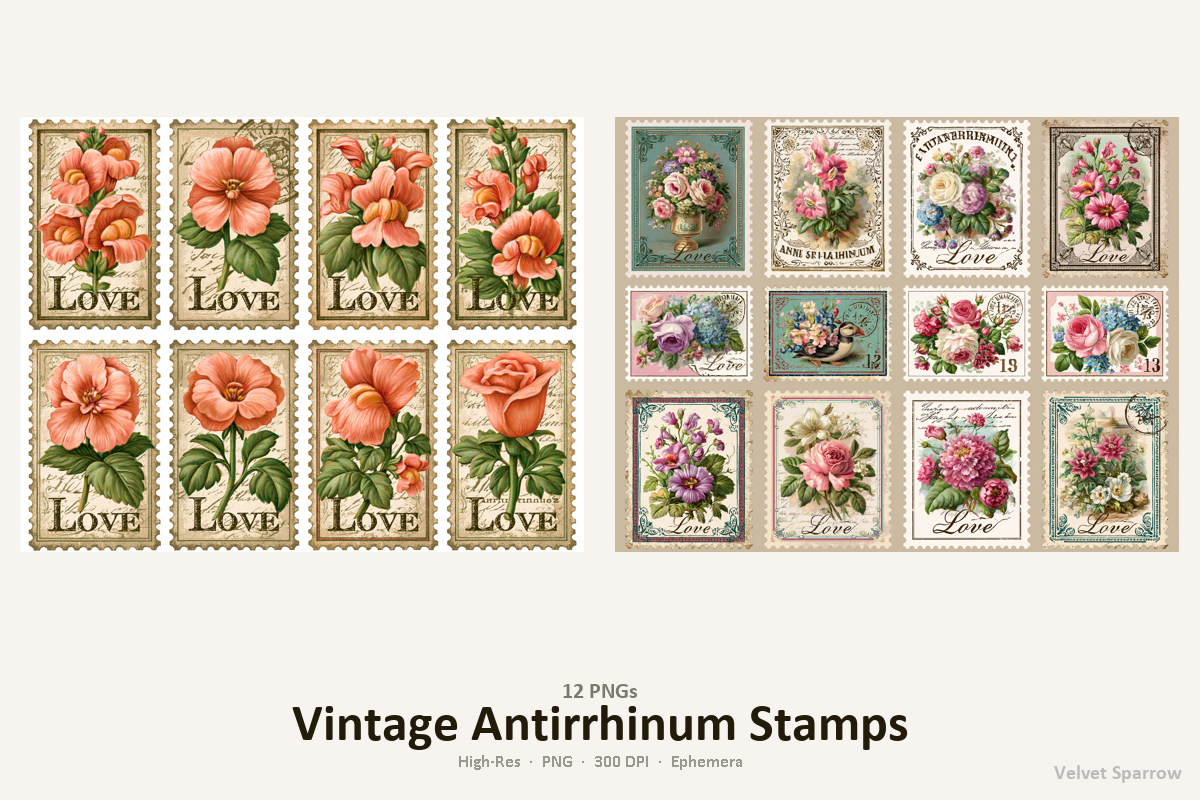Vintage Antirrhinum Stamps Graphic by Velvet.Sparrow · Creative Fabrica