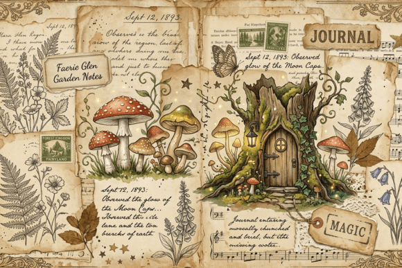 Vintage Woodland Mushroom Ephemera Graphic by LifePlanStudeo · Creative ...