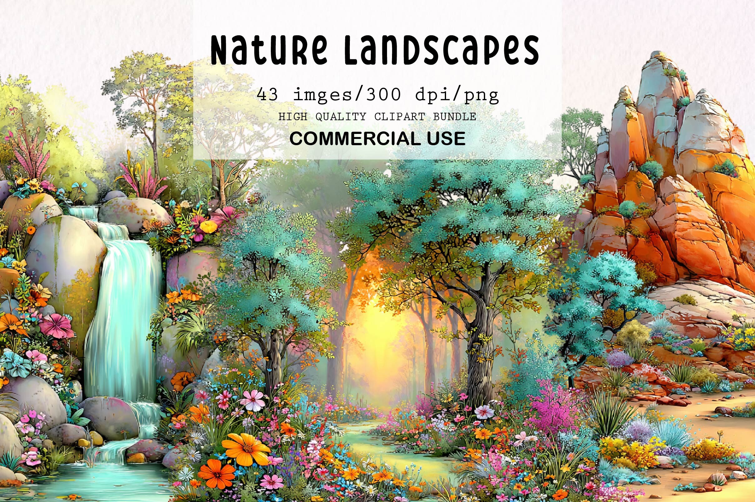 Watercolor Nature Landscapes PNG Clipart Graphic by Print Magic ...