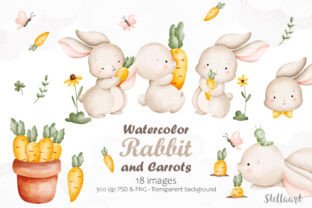 Watercolor Rabbits and Carrot Graphic by Stellaart · Creative Fabrica