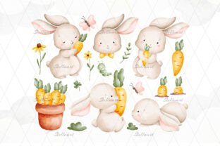 Watercolor Rabbits and Carrot Graphic by Stellaart · Creative Fabrica