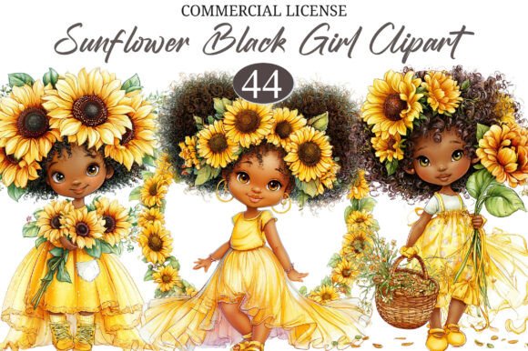 Whimsical Summer Sunflower Black Girl Graphic by ArtStory · Creative ...