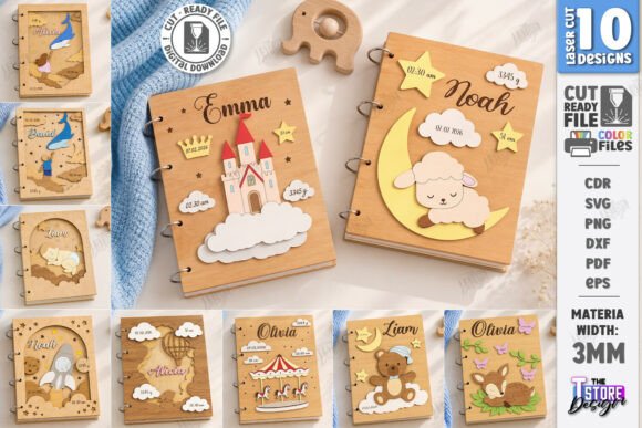 3D Baby Photo Album Covers Laser Cut Set · Creative Fabrica